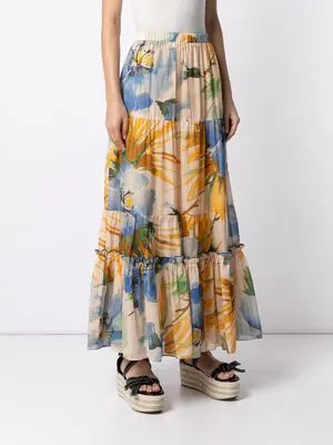 TWINSET Tiered Floral Maxi Skirt