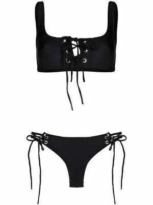 NOIRE SWIMWEAR Lattice-strap Metallic Bikini Set - Black