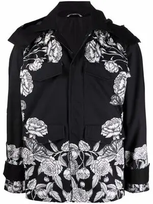 Valentino Garavani Dark Blooming-print Hooded Jacket - Black