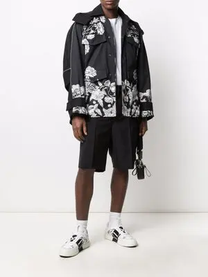 Valentino Garavani Dark Blooming-print Hooded Jacket - Black
