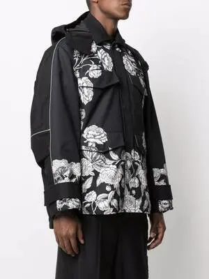 Valentino Garavani Dark Blooming-print Hooded Jacket - Black