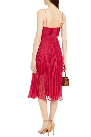 Self-Portrait Layered Lace And Pleated Chiffon Midi Dress In Fuchsia - 50%  Off | Editorialist