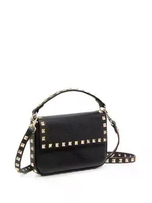 Valentino Garavani Rockstud Grainy Calfskin Pouch With Platinum-finish Studs - Black