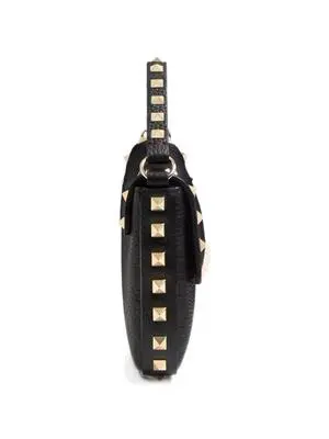 Valentino Garavani Rockstud Grainy Calfskin Pouch With Platinum-finish Studs - Black