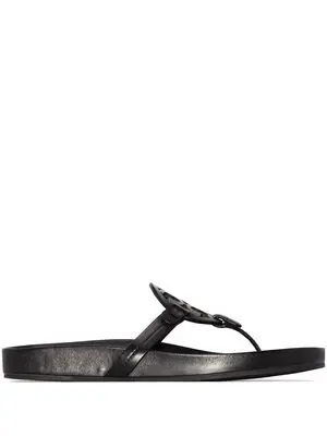 Tory Burch Miller Monogram Flat Sandals - Black