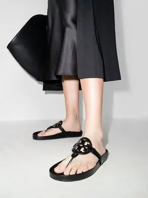 Tory Burch Miller Monogram Flat Sandals - Black
