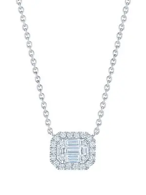 Kwiat 18kt White Gold Emerald Cut Diamond Sunburst Pendant - Silver