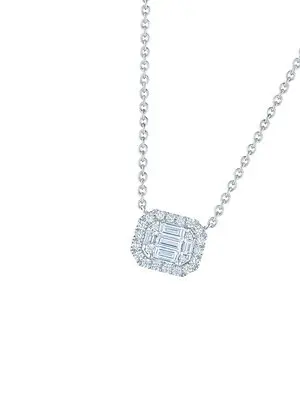 Kwiat 18kt White Gold Emerald Cut Diamond Sunburst Pendant - Silver