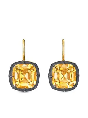 Fred Leighton 18kt Yellow Citrine Cushion Collet Drop Earrings - Gold