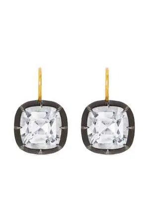 FRED LEIGHTON 18kt Yellow Gold Cushion White Topaz Drop Earrings