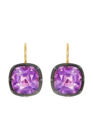 Fred Leighton 18kt Yellow And Silver Amethyst Cushion Cut Drop Earrings