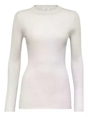 Brunello Cucinelli Fine-knit Long-sleeved Top - Neutrals