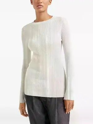 Brunello Cucinelli Fine-knit Long-sleeved Top - Neutrals