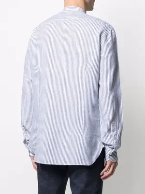 BARBA NAPOLI Band-collar Striped Linen Shirt