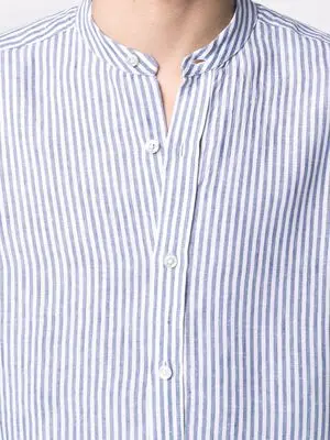 BARBA NAPOLI Band-collar Striped Linen Shirt