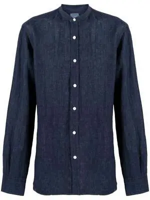BARBA NAPOLI Band-collar Linen Shirt - Blue