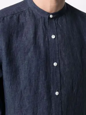 BARBA NAPOLI Band-collar Linen Shirt - Blue