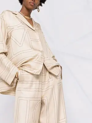 TOTEME Monogram Silk Pyjama Trousers - Neutrals
