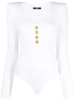 Balmain Button-detail Ribbed-knit Bodysuit