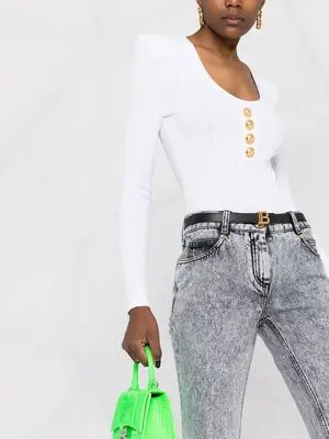 Balmain Button-detail Ribbed-knit Bodysuit