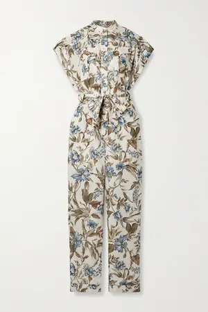 Zimmermann Liane Belted Floral-print Linen Jumpsuit