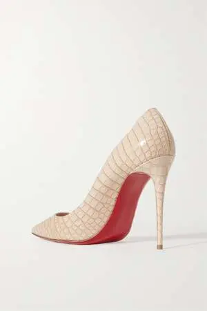 CHRISTIAN LOUBOUTIN Kate 100 Croc-effect Leather Pumps - Neutral