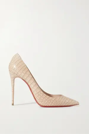 CHRISTIAN LOUBOUTIN Kate 100 Croc-effect Leather Pumps Neutrals