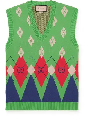 Gucci Slim-fit Argyle-jacquard Cotton Sweater Vest