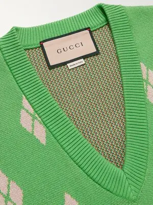 Gucci Slim-fit Argyle-jacquard Cotton Sweater Vest