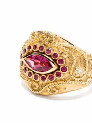 AURÉLIE BIDERMANN 18kt Yellow Cashmere Rubellite, Ruby And Diamond Ring