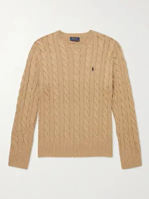 Polo Ralph Lauren Logo-embroidered Cable-knit Cotton Sweater - Neutrals