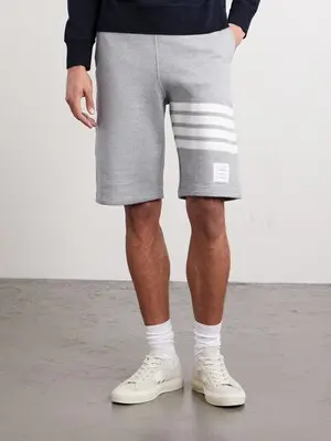 Thom Browne Striped Loopback Cotton-jersey Shorts - Gray