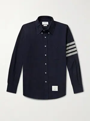 Thom Browne Button-down Collar Striped Cotton-flannel Shirt - Blue