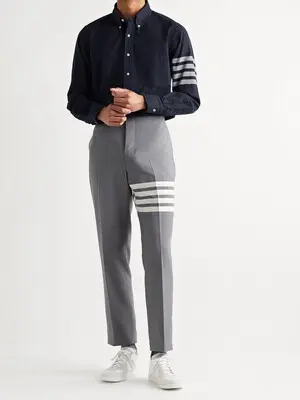 Thom Browne Button-down Collar Striped Cotton-flannel Shirt - Blue