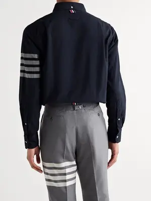 Thom Browne Button-down Collar Striped Cotton-flannel Shirt - Blue