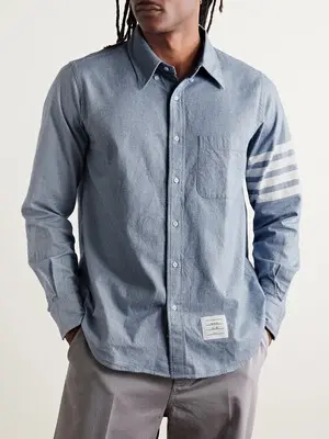 Thom Browne Button-down Collar Striped Cotton-flannel Shirt