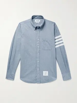 Thom Browne Button-down Collar Striped Cotton-flannel Shirt - Blue