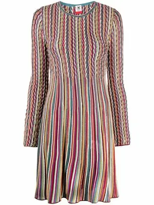 Missoni Long Sleeve Vertical Stripe Mini Dress - Pink