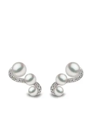 Yoko London 18kt White Gold Diamond And Akoya Pearl Stud Earrings - Silver