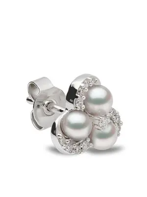 Yoko London 18kt White Gold Akoya Pearl And Diamond Stud Earrings - Silver