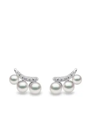 Yoko London 18kt White Gold Diamond And Akoya Pearl Stud Earrings - Silver