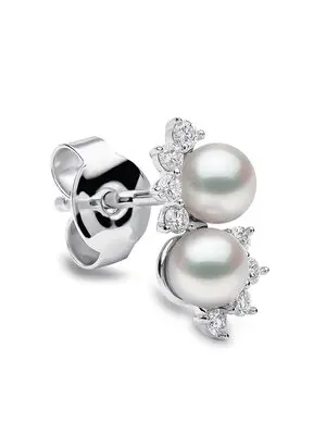 Yoko London 18kt White Gold Akoya Pearl And Diamond Stud Earrings - Silver