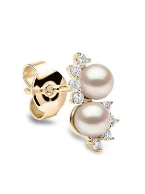 Yoko London 18kt Yellow Akoya Pearl And Diamond Stud Earrings - Gold