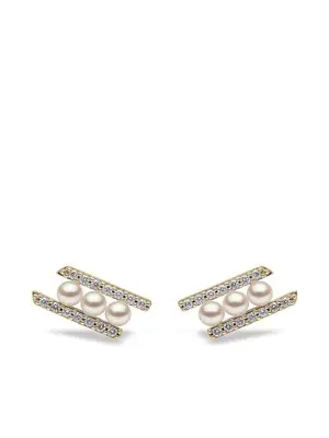 Yoko London 18kt Yellow Akoya Pearl And Diamond Stud Earrings - Gold