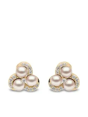 Yoko London 18kt Yellow Akoya Pearl And Diamond Stud Earrings - Gold