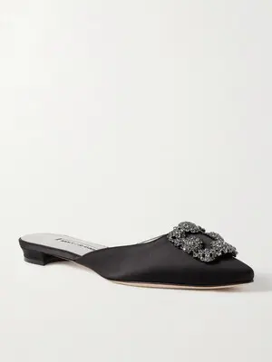 Manolo Blahnik Manolo Blahnik Hangisi Crystal-Embellished Slippers Black