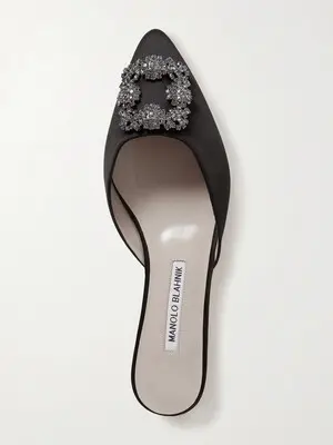 Manolo Blahnik Hangisi Crystal-embellished Slippers - Black