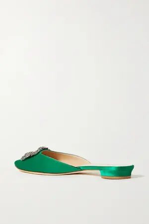 Manolo Blahnik Hangisi Crystal-embellished Slippers - Green
