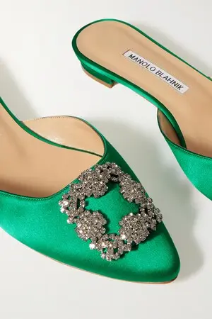 Manolo Blahnik Hangisi Crystal-embellished Slippers - Green