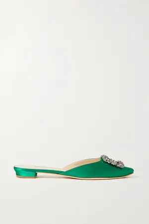 Manolo Blahnik Hangisi Crystal-embellished Slippers - Green